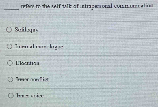 Solved: refers to the self-talk of intrapersonal communication ...