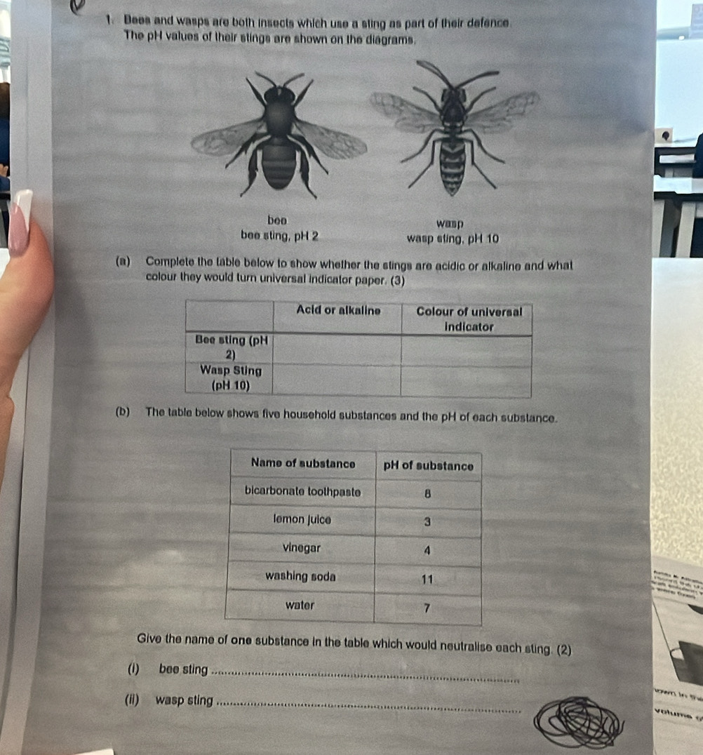 Solved: Bees and wasps are both insects which use a sting as part of ...
