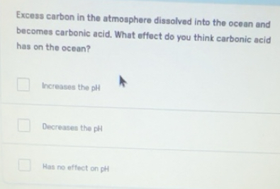 Gelöst:Excess carbon in the atmosphere dissolved into the ocean and ...