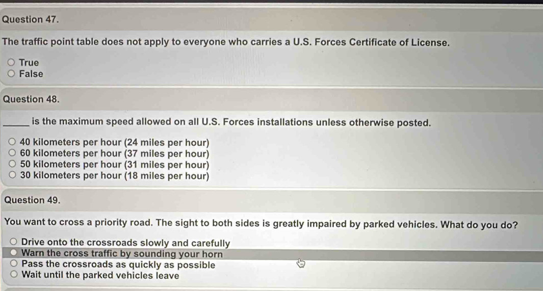 Solved: The traffic point table does not apply to everyone who carries ...