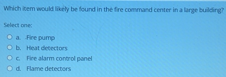 Solved: Which item would likely be found in the fire command center in ...