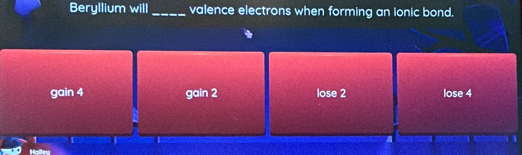 Solved: Beryllium will_ valence electrons when forming an ionic bond ...