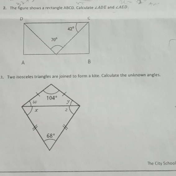 Solved: The figure shows a rectangle ABCD. Calculate ∠ ADE and ∠ AED. 3 ...
