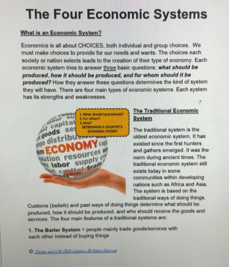 Solved: The Four Economic Systems What is an Economic System? Economics ...
