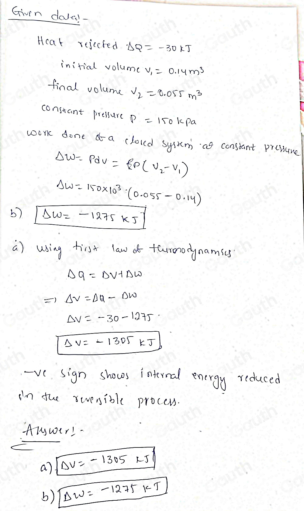 Solved: Problem No. 3. A closed gaseous system undergoes a reversible ...