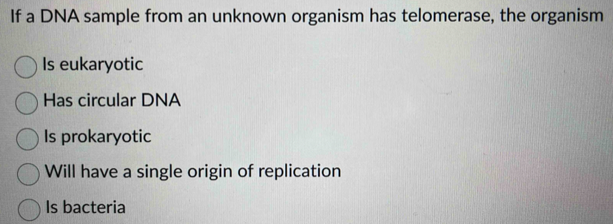Solved: If a DNA sample from an unknown organism has telomerase, the ...