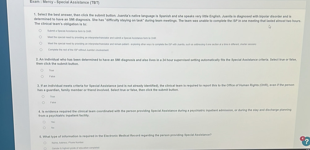 Solved: Exam : Mercy - Special Assistance (TBT) 1. Select the best ...