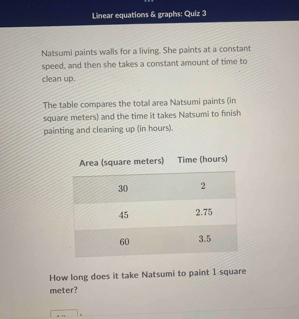 Solved: Linear equations & graphs: Quiz 3 Natsumi paints walls for a ...
