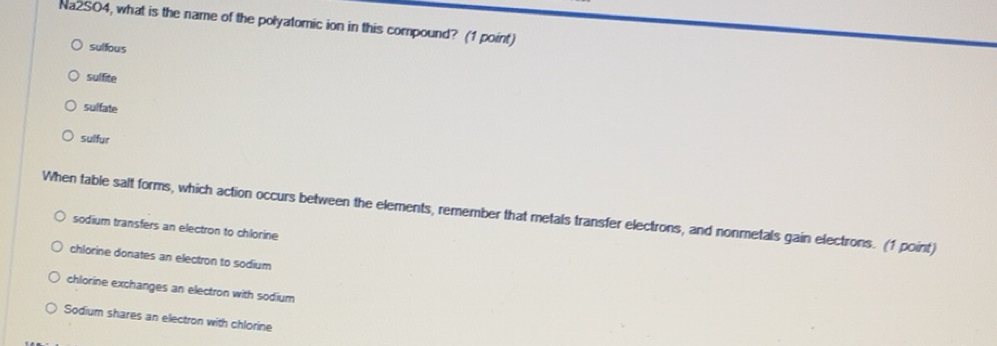 Solved: Na2SO4, what is the name of the polyatomic ion in this compound ...