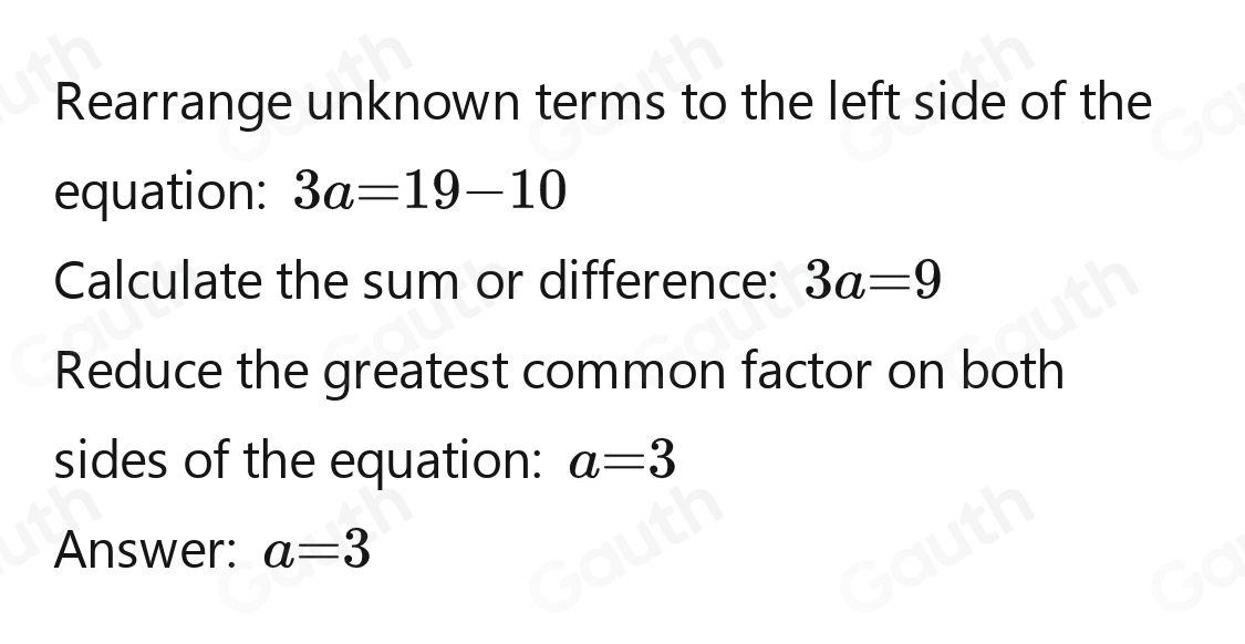 Solved: 3a+10=19 a= [Math]