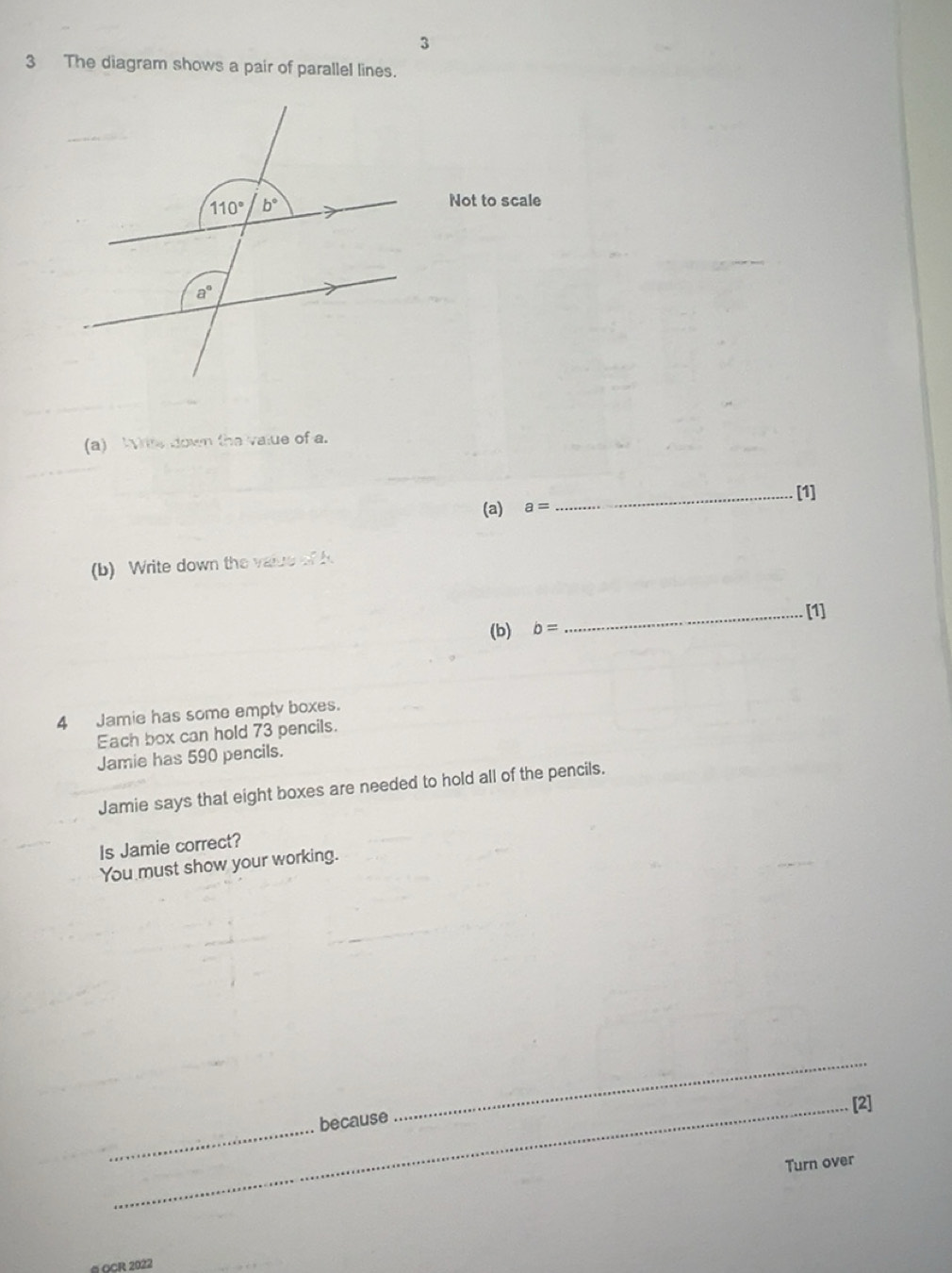 Solved: 3 3 The diagram shows a pair of parallel lines. Not to scale (a ...