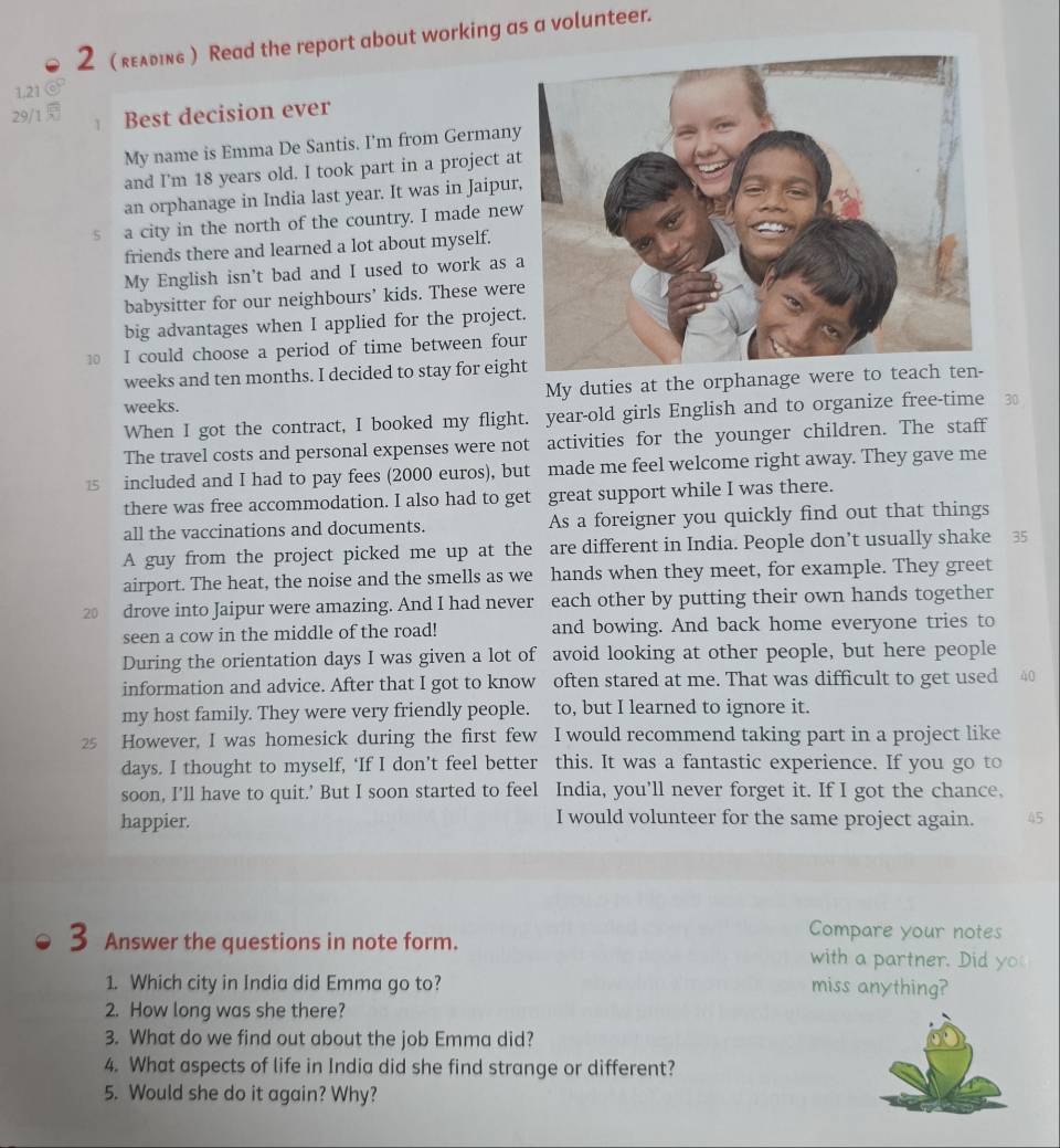 Gelöst:2 ( гελрing ) Read the report about working as a volunteer. 1,21 ...