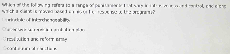 Solved: Which of the following refers to a range of punishments that ...