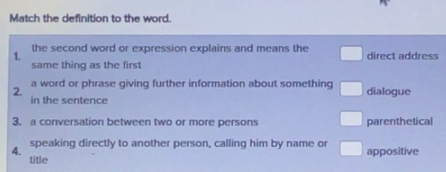 Solved: Match the definition to the word. the second word or expression ...