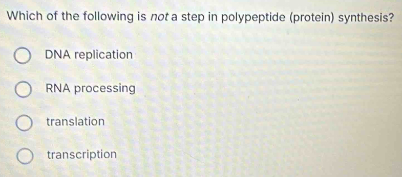 Solved: Which of the following is not a step in polypeptide (protein ...