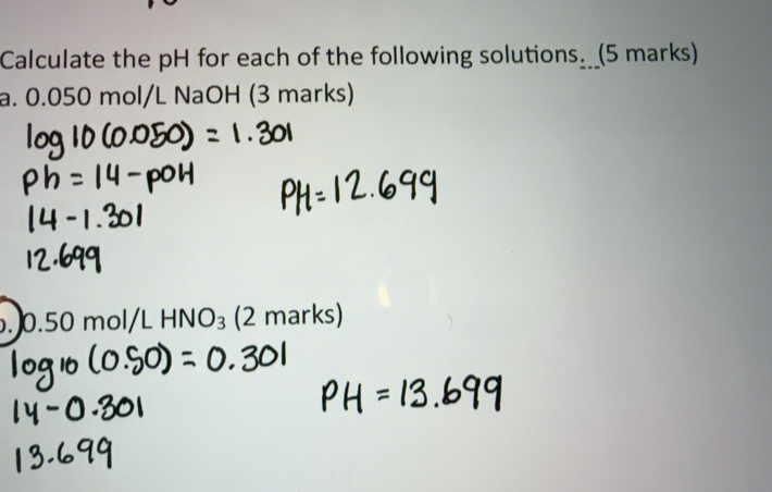 Solved: Calculate the pH for each of the following solutions.__(5 marks ...