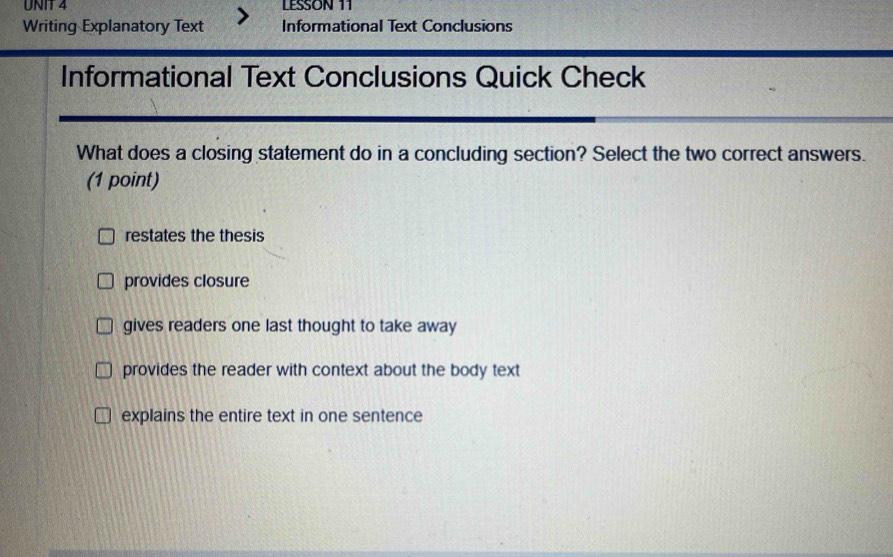 Solved: LESSON 11 Writing Explanatory Text Informational Text ...