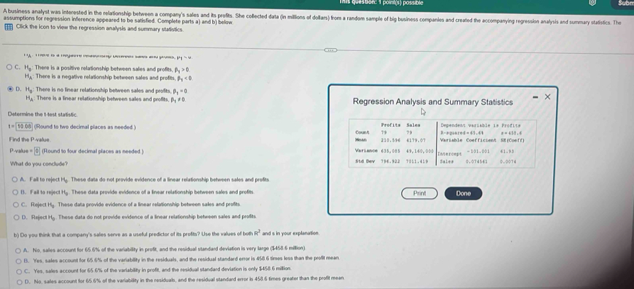 Solved: sub A business analyst was interested in the relationship ...