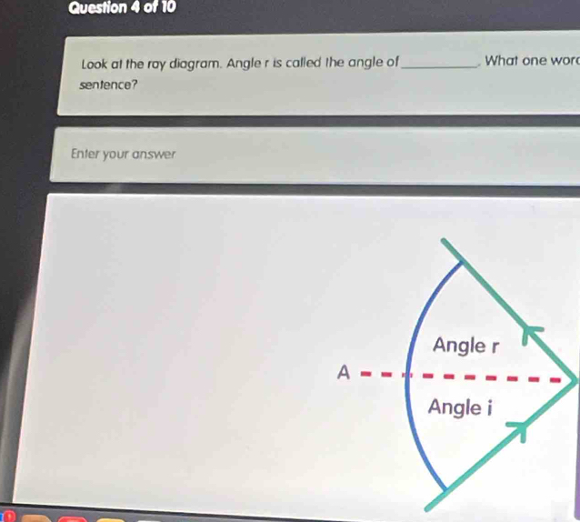Solved: Look at the ray diagram. Angle r is called the angle of_ . What ...