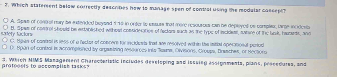 Solved: Which statement below correctly describes how to manage span of ...