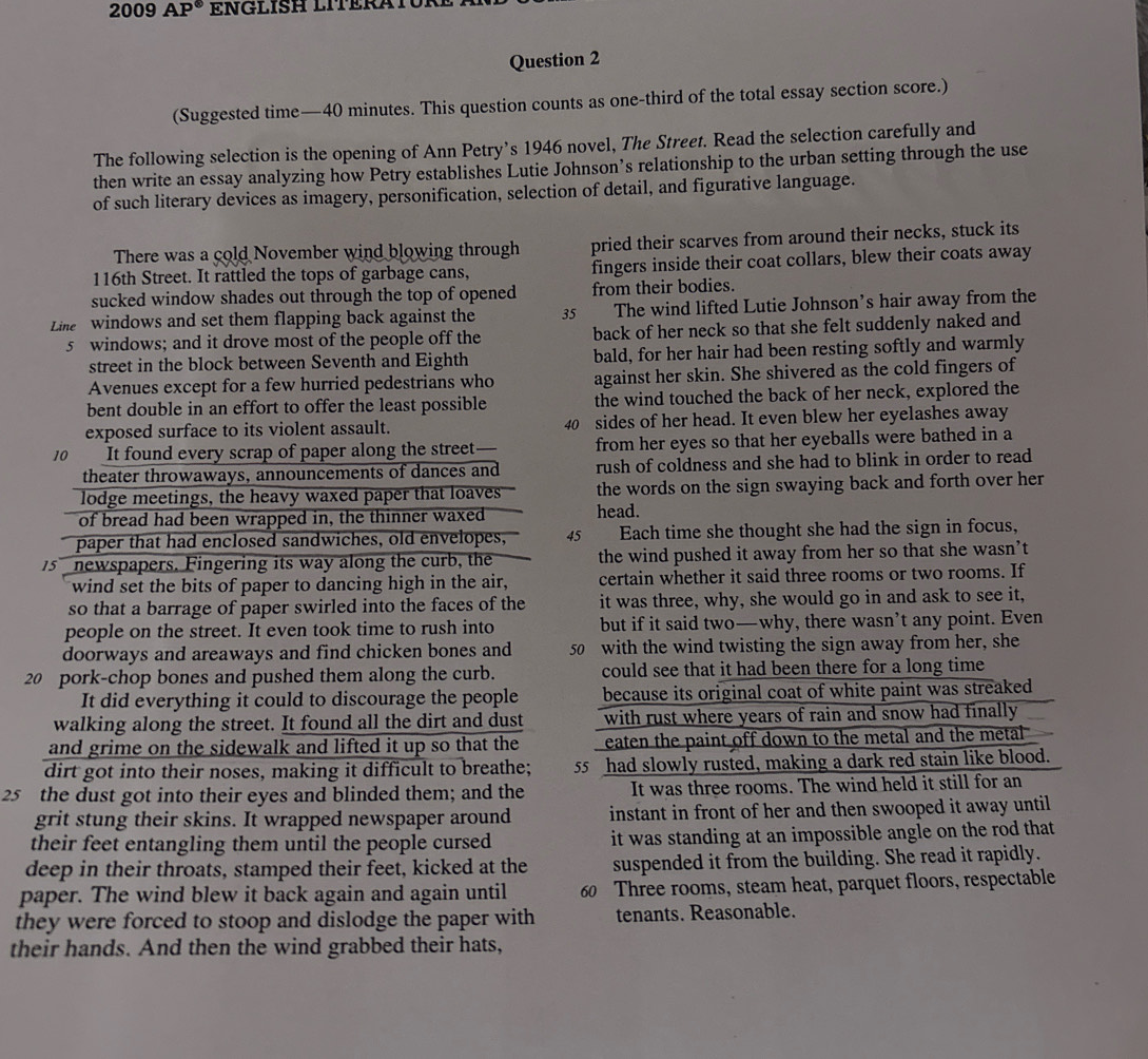 Solved: 2009AP° ENGLISH LITERATUP Question 2 (Suggested time—40 minutes ...