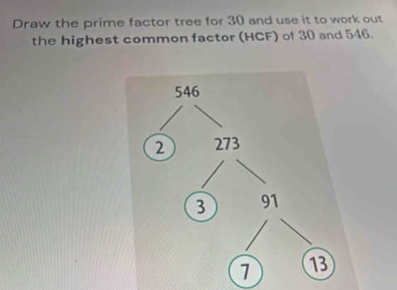 Solved: Draw the prime factor tree for 30 and use it to work out the ...