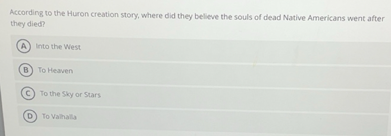 Solved: According to the Huron creation story, where did they believe ...
