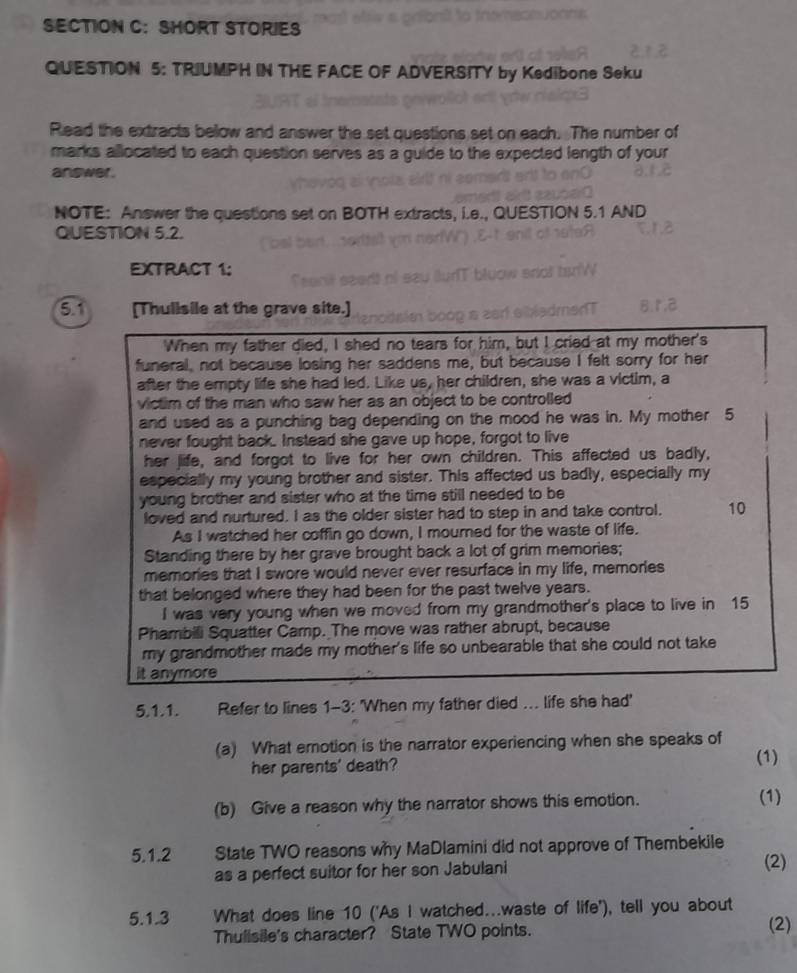 Solved: SHORT STORIES QUESTION 5: TRIUMPH IN THE FACE OF ADVERSITY by ...