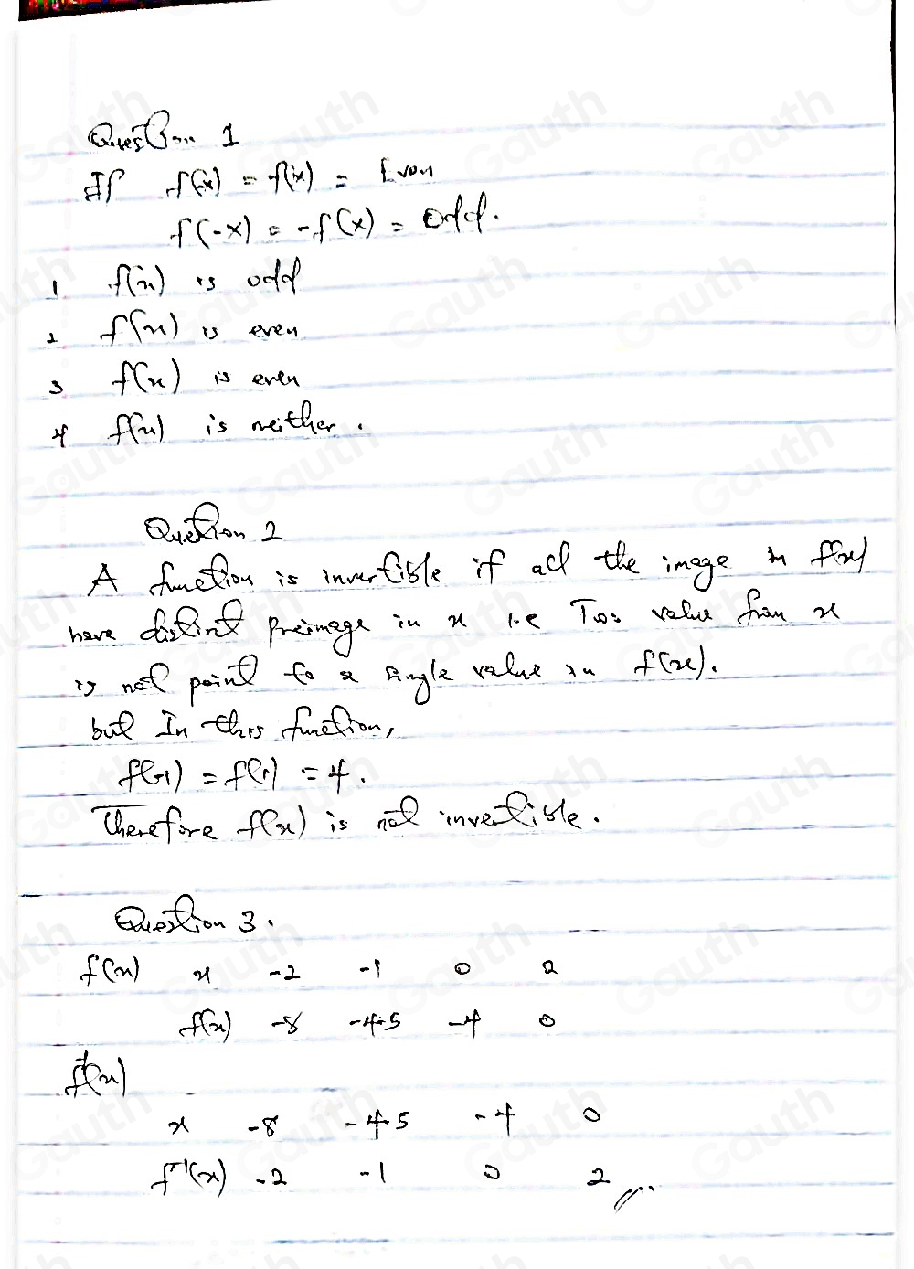 Solved: ? Question Determine whether each table of values represents an even function, an odd ...