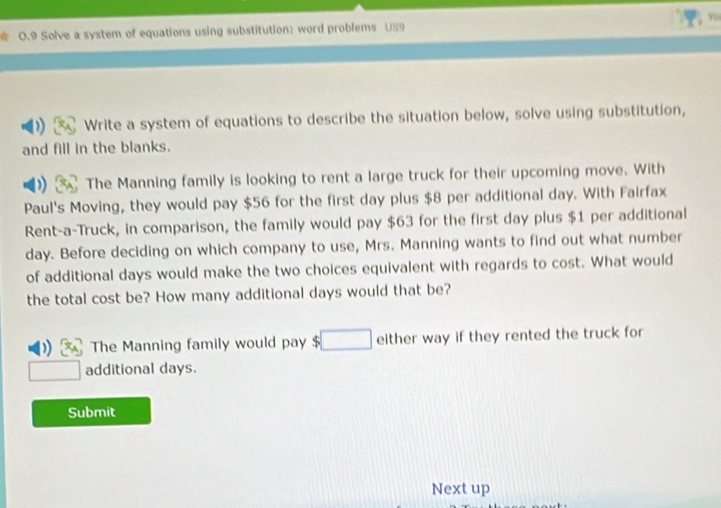 Solved: 0.9 Solve a system of equations using substitution? word ...