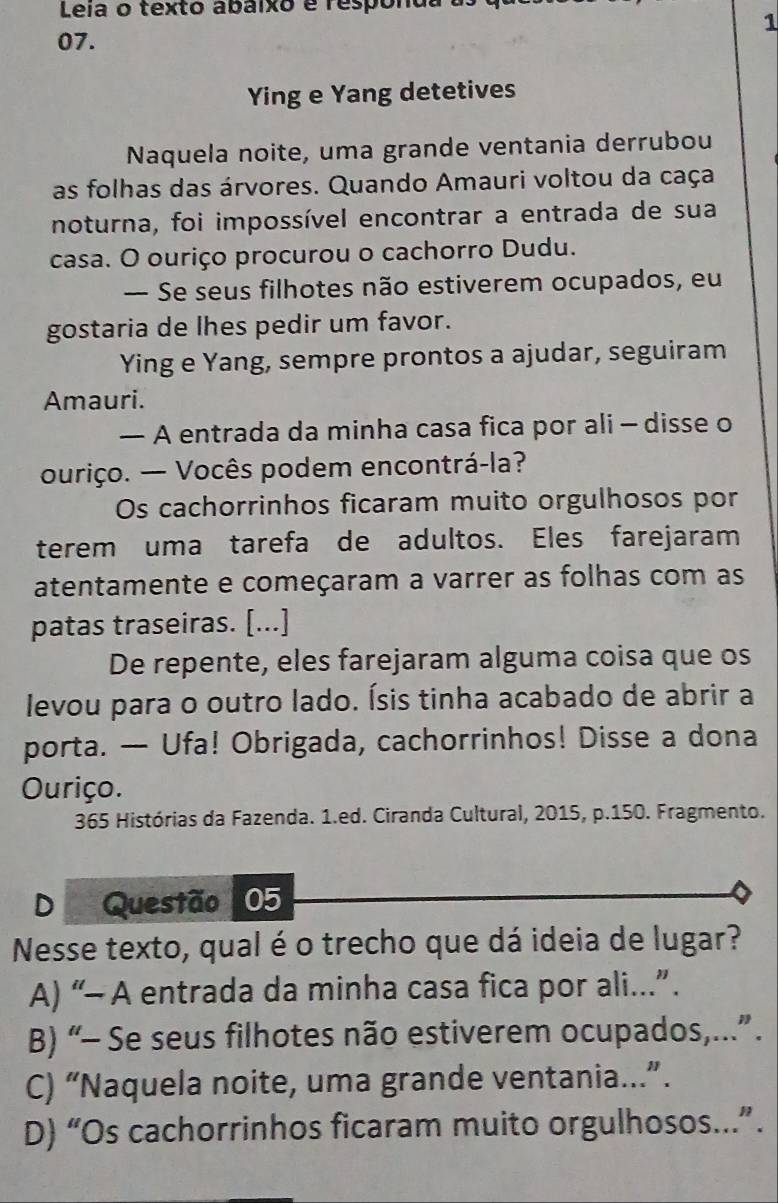 Resolvido:Leia o texto abaixo é respona 1 07. Ying e Yang detetives ...