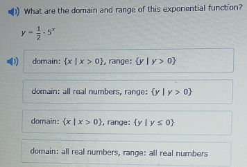 Solved: What are the domain and range of this exponential function? y ...