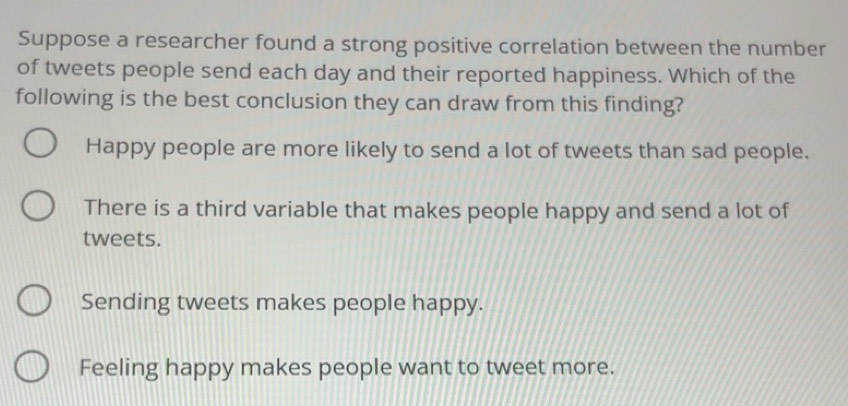 Solved: Suppose a researcher found a strong positive correlation ...