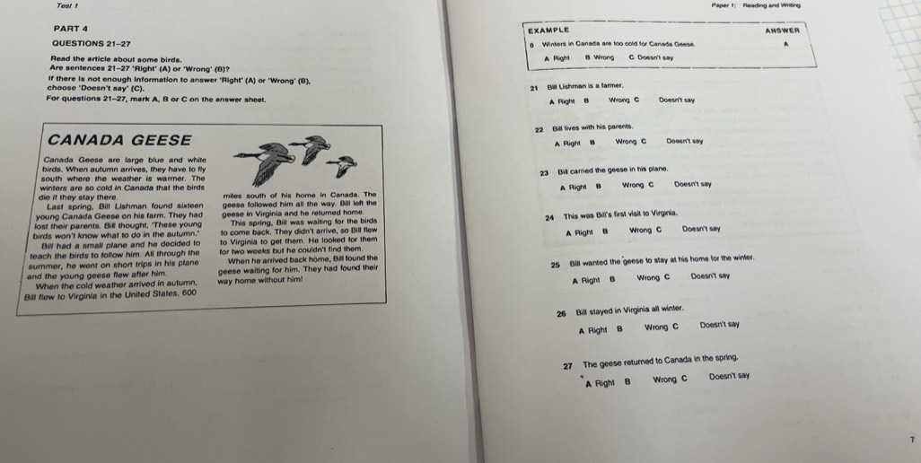 Gelöst:Test PART 4 QUESTIONS 21-27 EXAMPLE 0 Winters in Canada are too ...