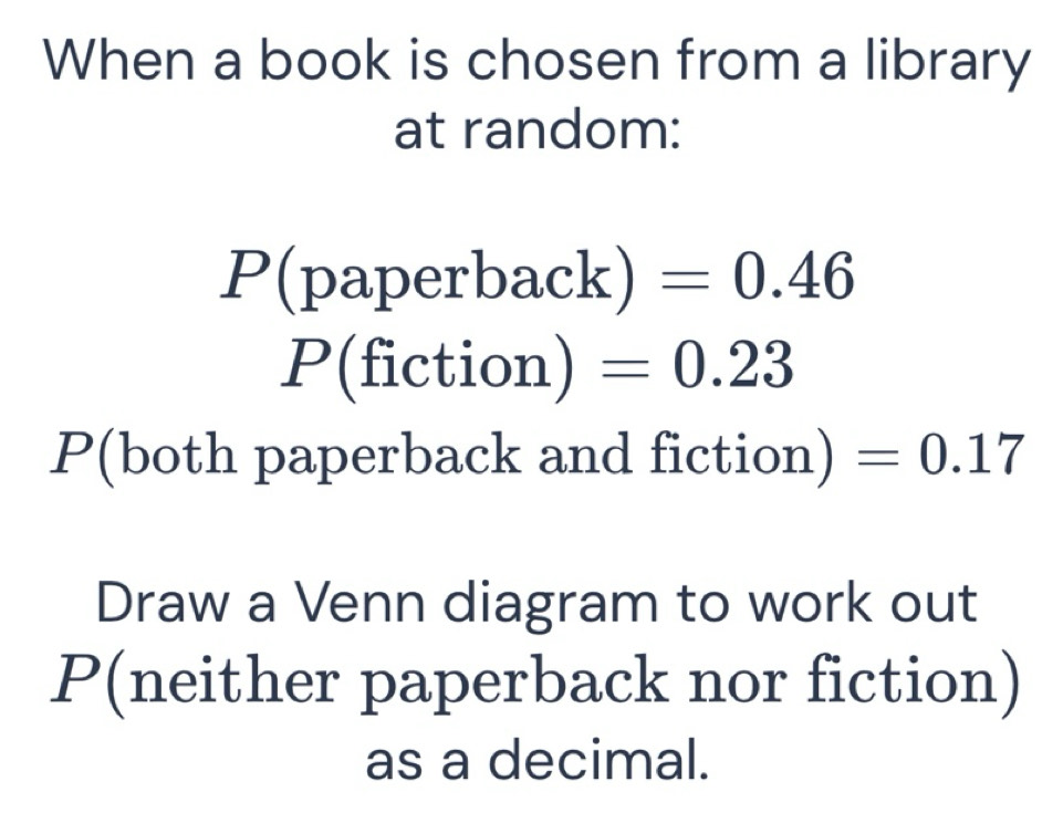 Solved: When a book is chosen from a library at random: P(paperback)=0. ...