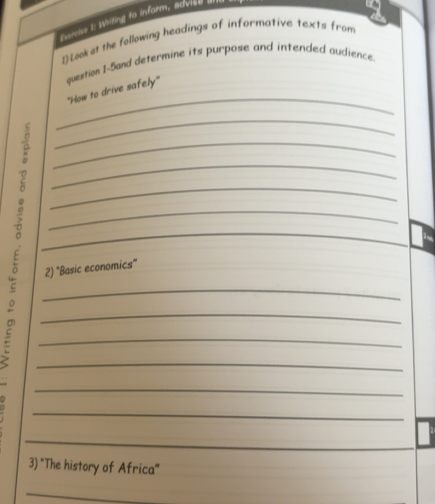 Solved: Writing to inform, advise i 1) Look at the following headings ...