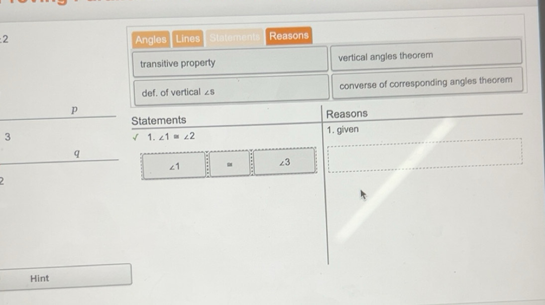 Solved: Lines Statement Reasons Angles transitive property vertical ...