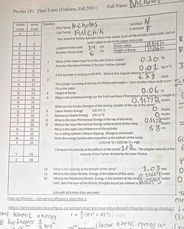 Solved: Physics 181: Final Exam (Fredette, Fall 2024 ) Full Name ...