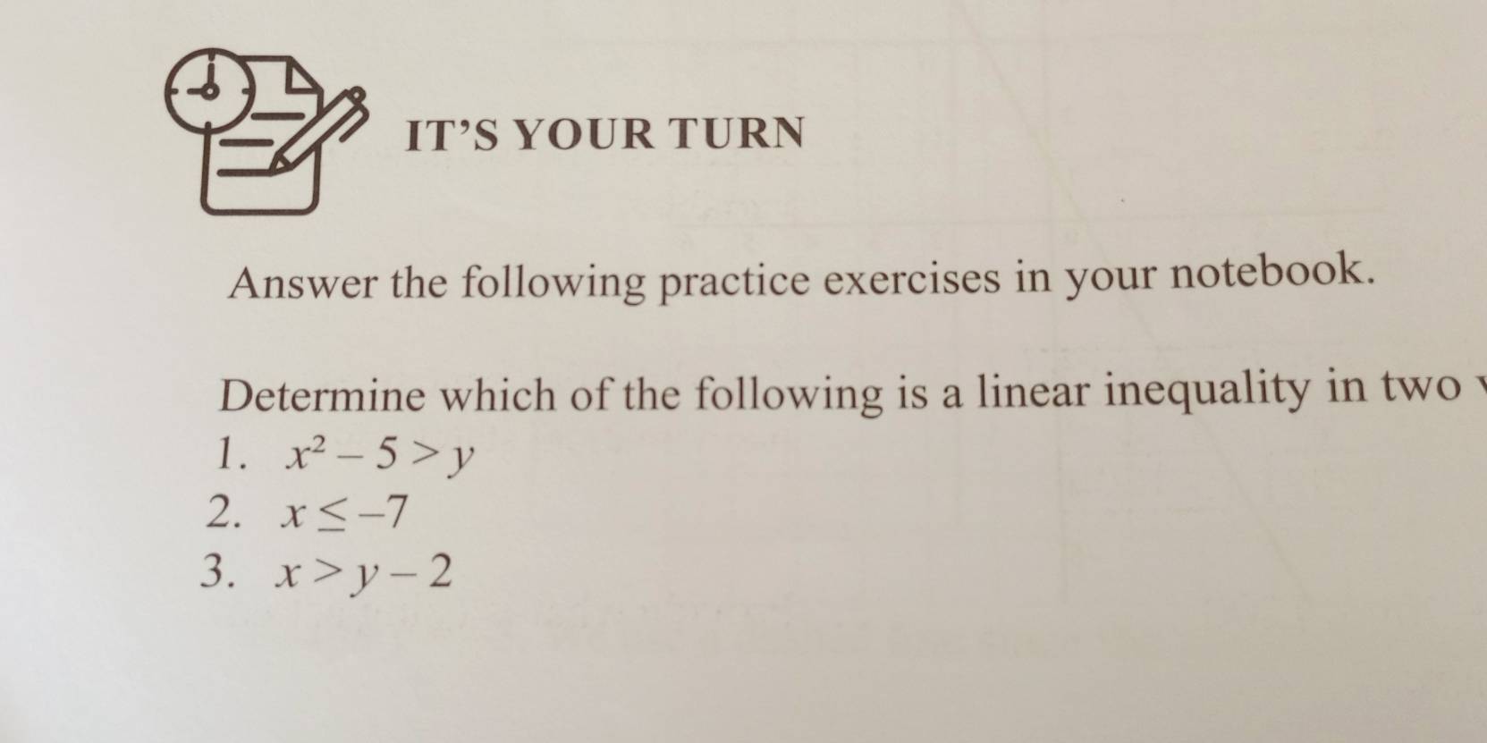 Solved: IT’S YOUR TURN Answer the following practice exercises in your ...