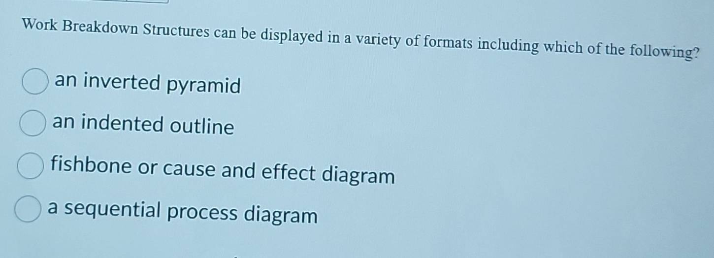 Solved: Work Breakdown Structures can be displayed in a variety of ...