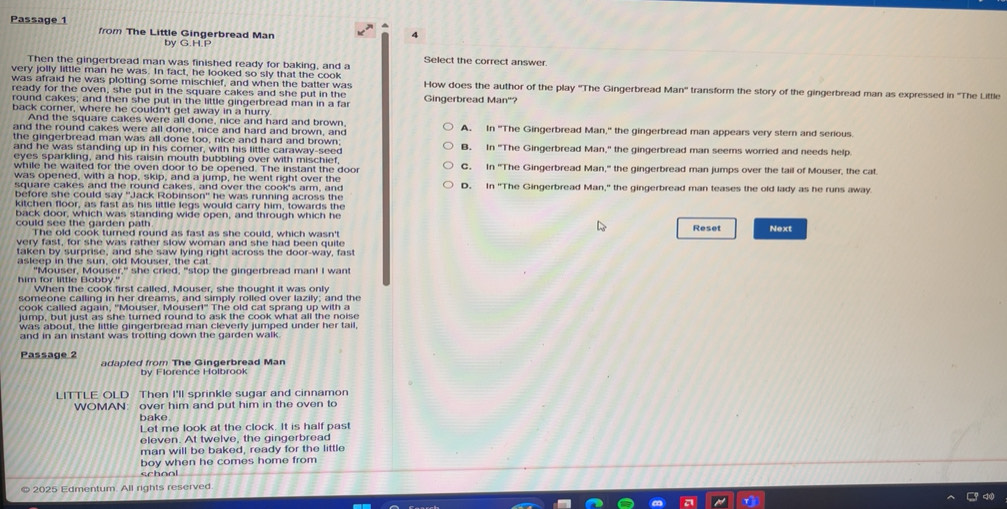 Solved: Passage 1 from The Little Gingerbread Man by G.H.P Then the ...