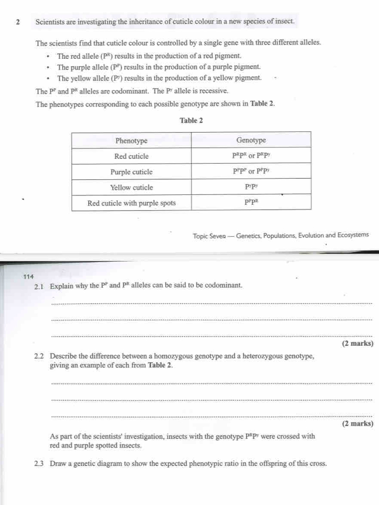Solved: Scientists are investigating the inheritance of cuticle colour ...