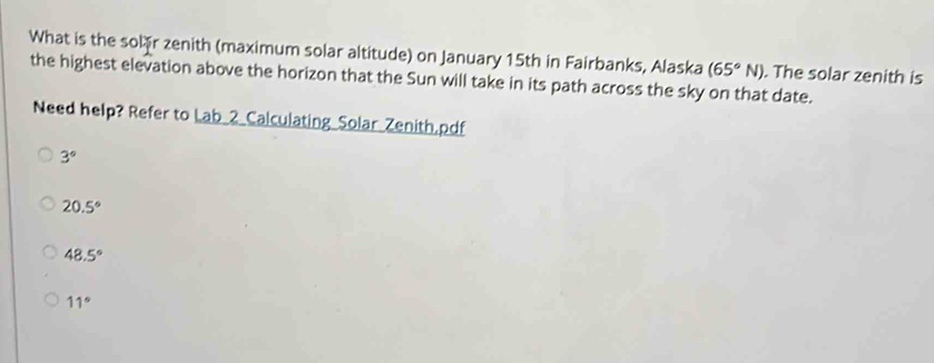 Solved: What is the solær zenith (maximum solar altitude) on January ...