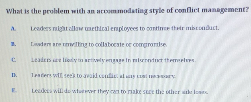 Solved: What is the problem with an accommodating style of conflict ...