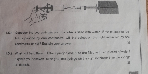 Solved: Suppose the two syringes and the tube is filled with water. If ...