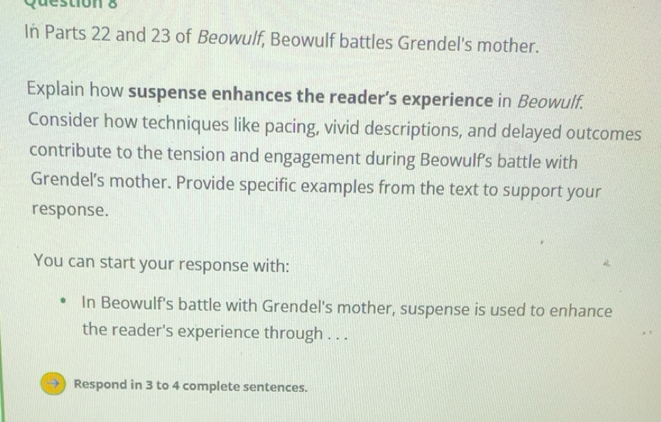 Solved: In Parts 22 and 23 of Beowulf, Beowulf battles Grendel's mother ...