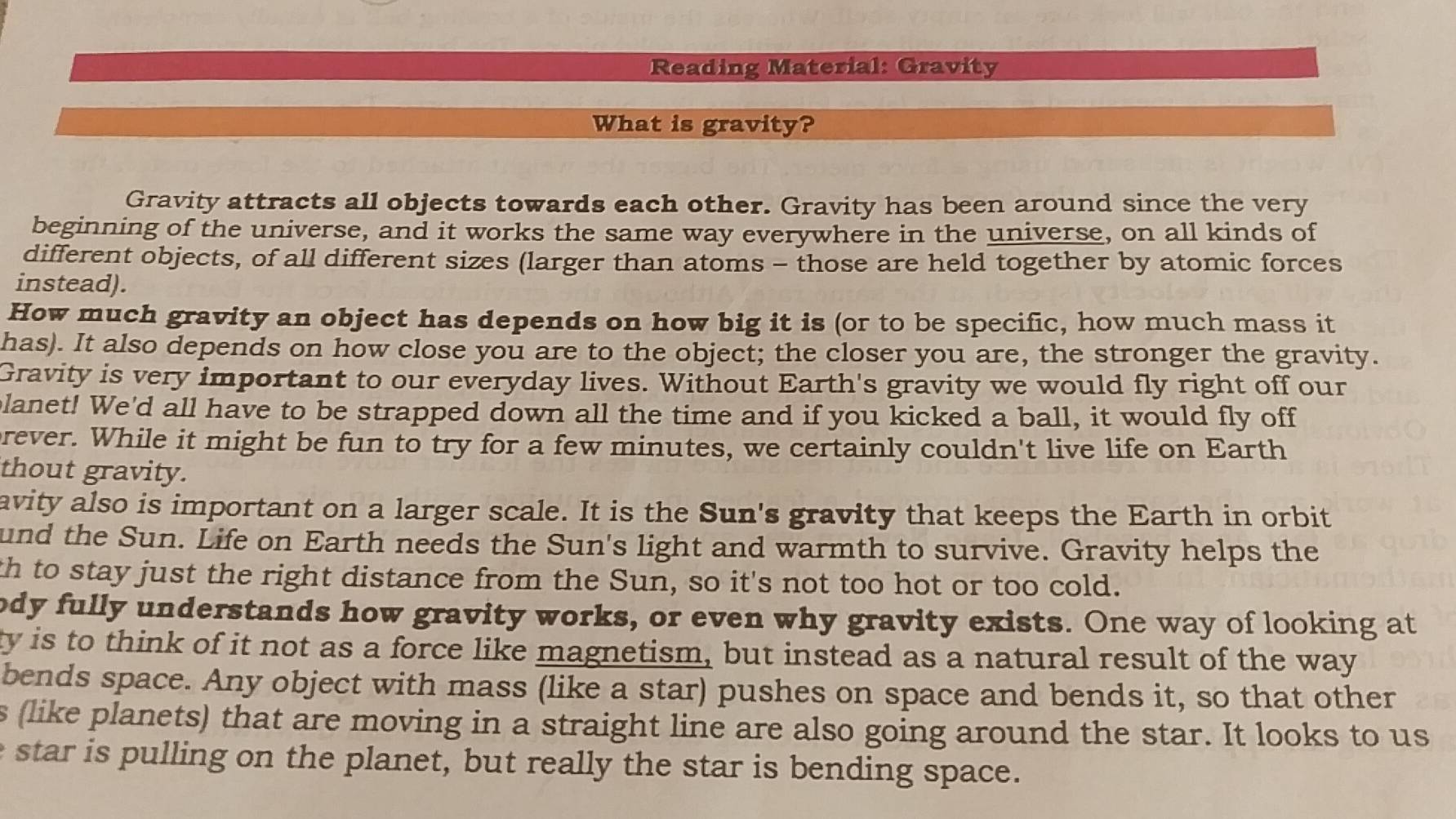 Solved: Reading Material: Gravity What is gravity? Gravity attracts all ...