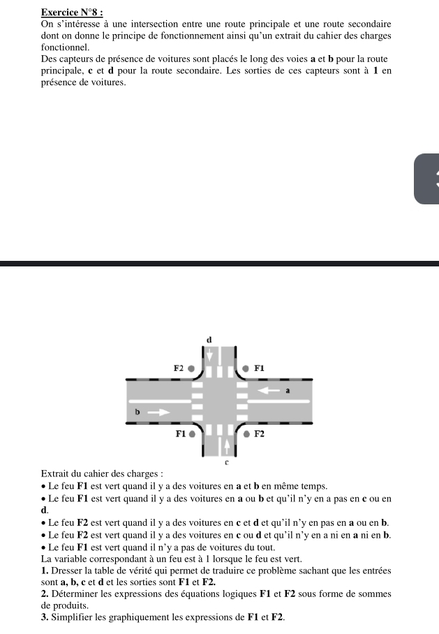 Exercice N°8 : On s'intéresse à une intersection entre une route ...