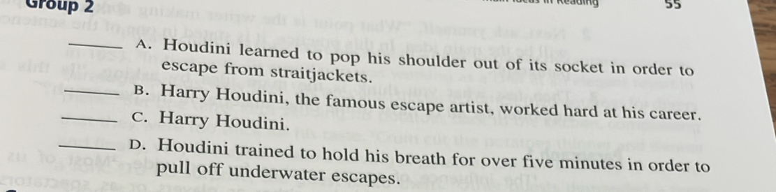 Group 2 55 _A. Houdini learned to pop his shoulder out of its socket in ...