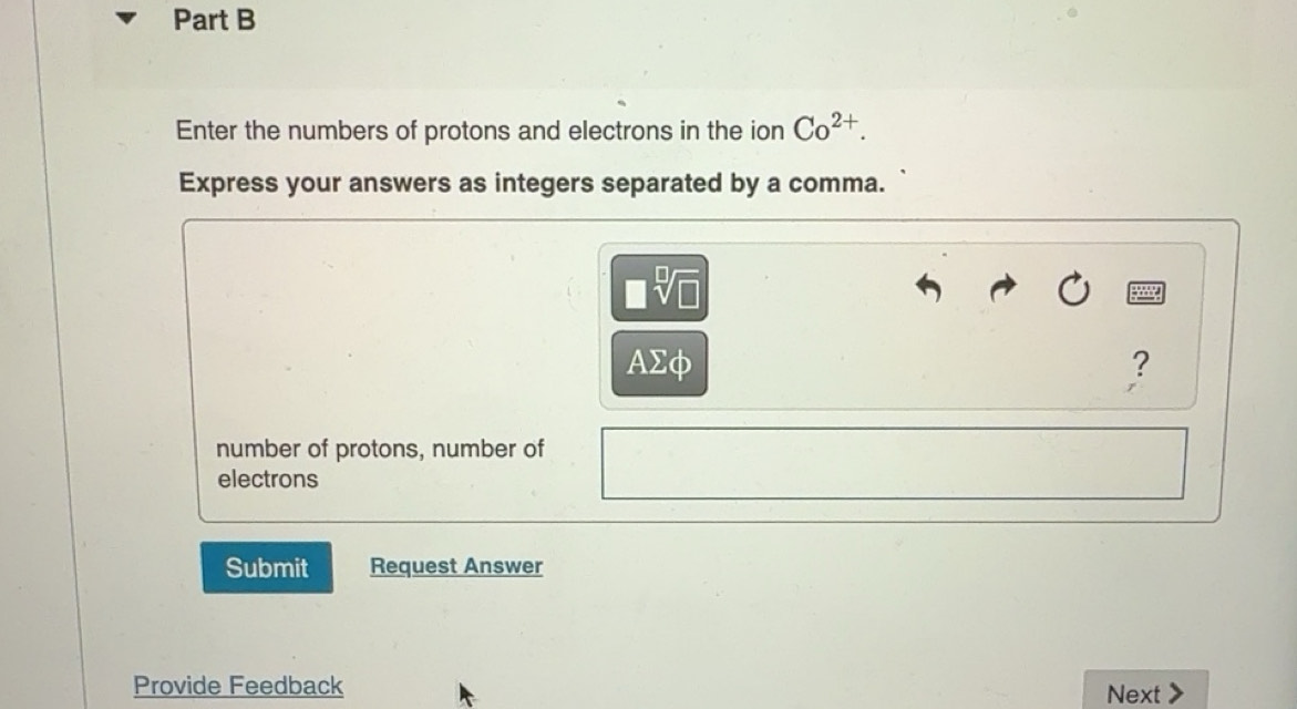 Solved: Enter the numbers of protons and electrons in the ion Co^(2 ...